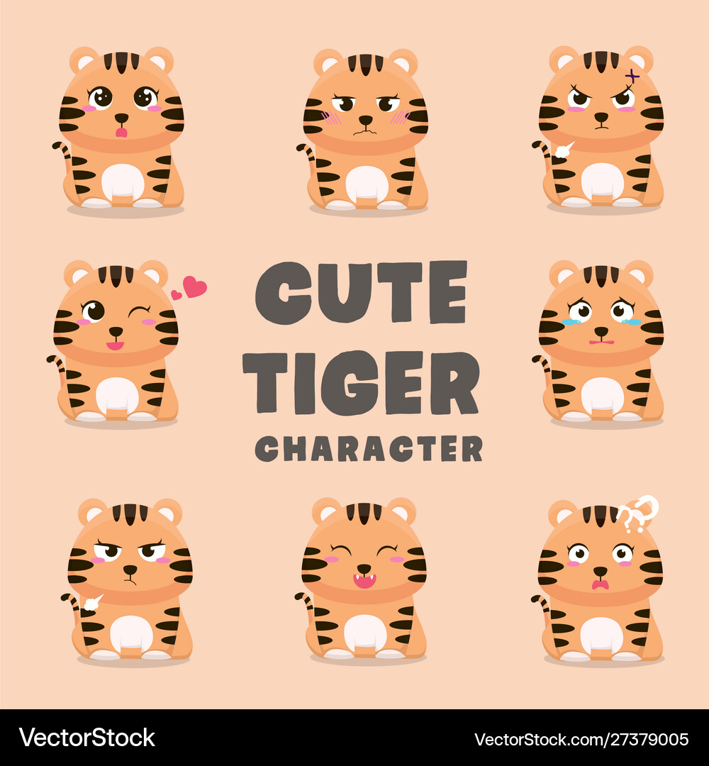 Set cute tiger cartoon characters Royalty Free Vector Image
