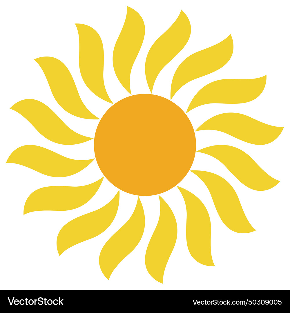 Sun logo icon with curly calligraphic rays yellow Vector Image