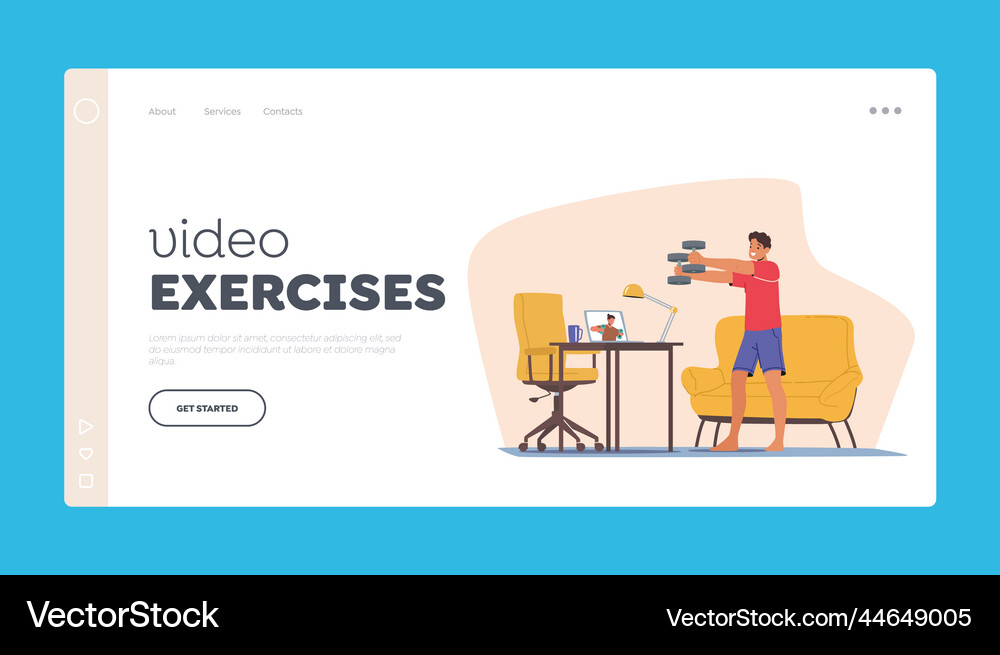 Video exercises landing page template man Vector Image