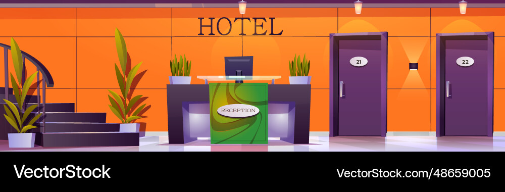 Welcome hotel reception desk in lobby interior Vector Image