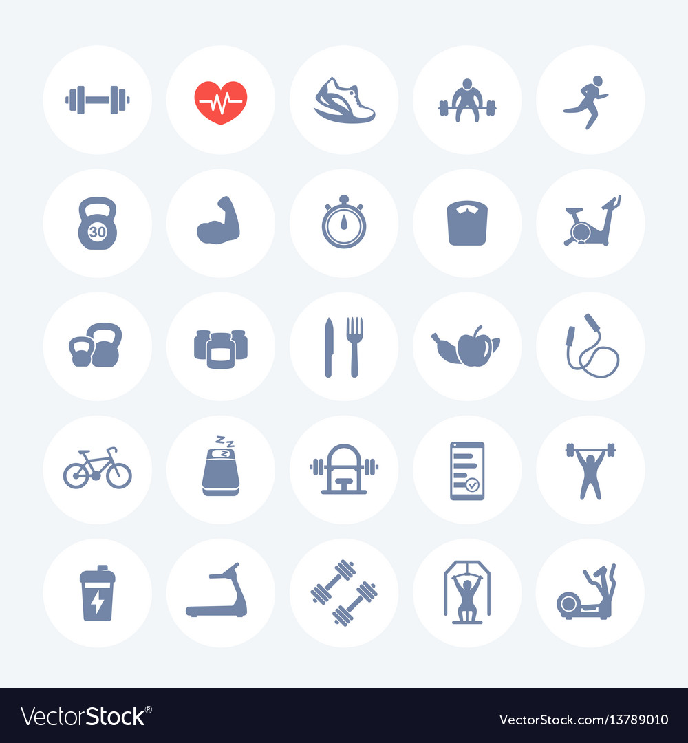 25 fitness icons set gym workout exercises Vector Image