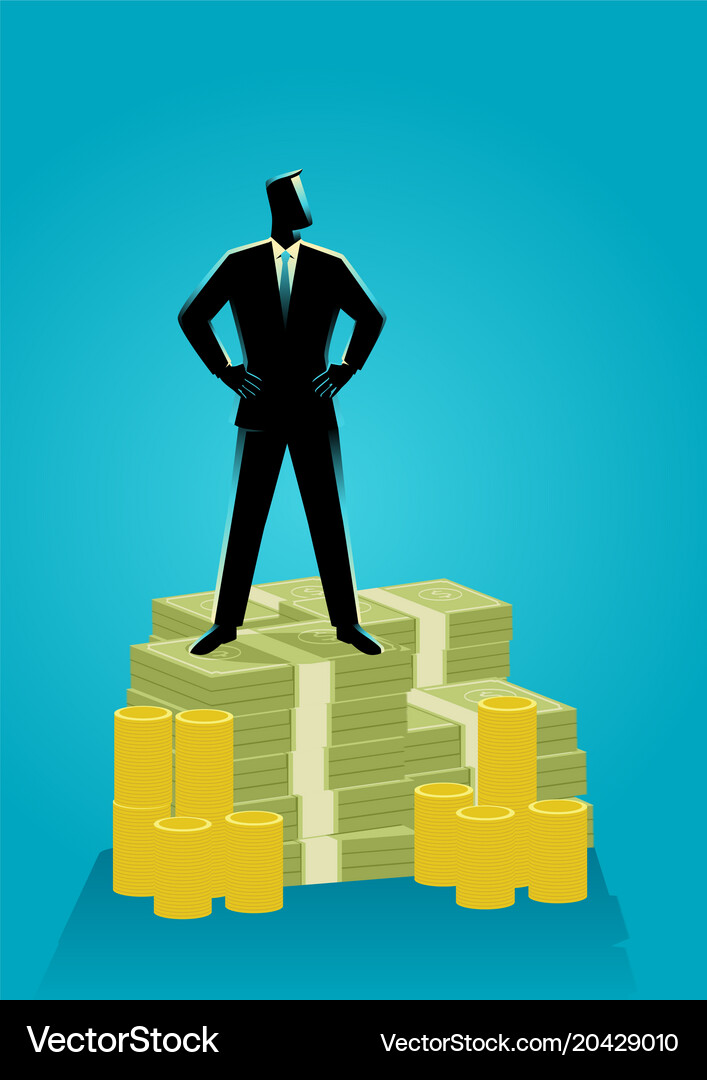Businessman standing on money Royalty Free Vector Image