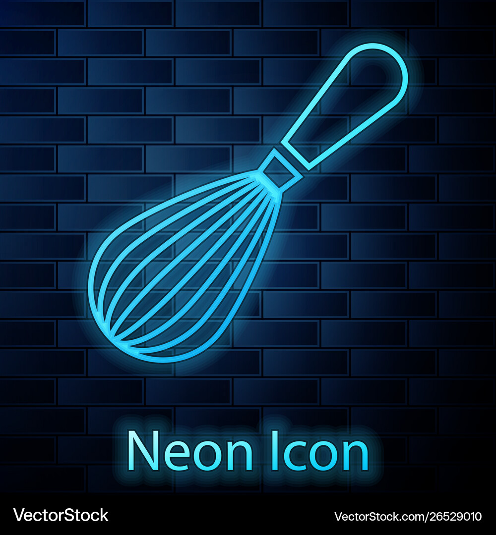 Glowing neon kitchen whisk icon isolated on brick Vector Image