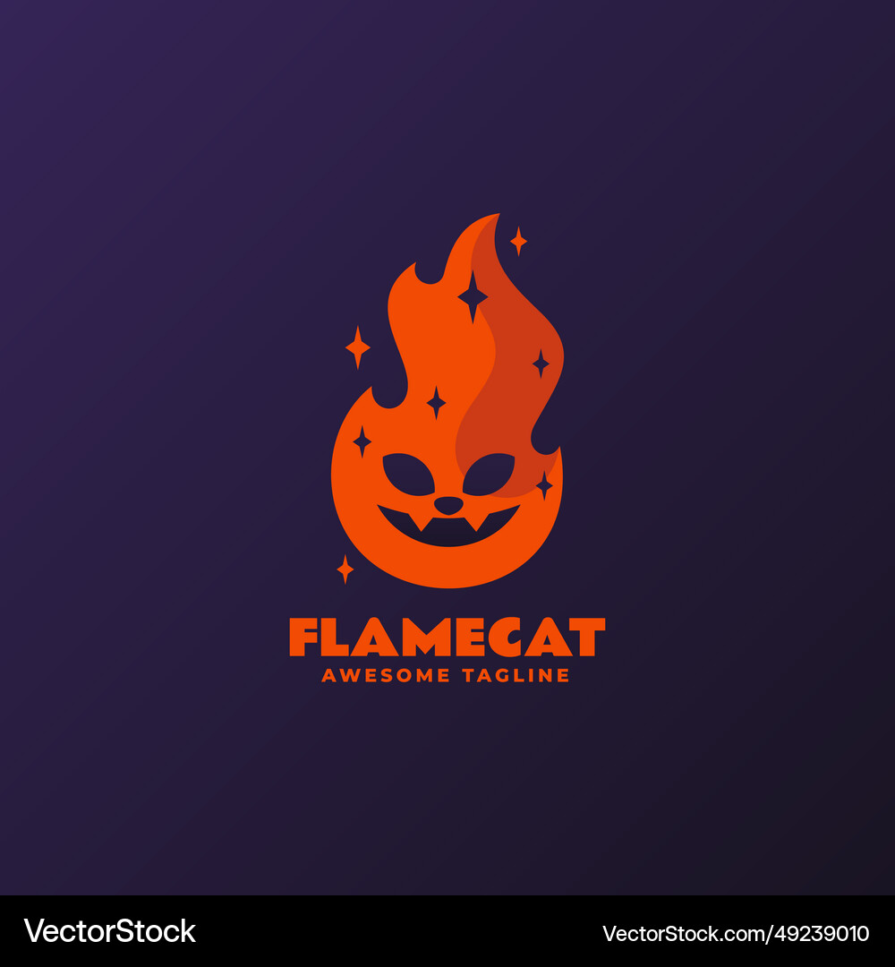 Logo flame cat mascot cartoon style Royalty Free Vector