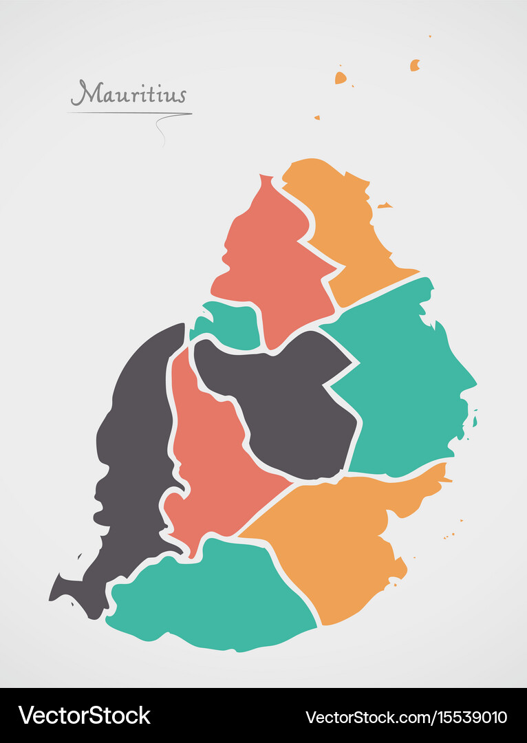 Mauritius map with states and modern round shapes Vector Image