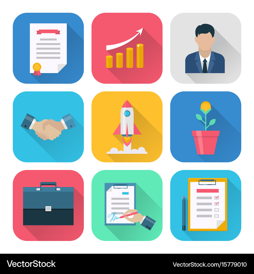 Modern business flat icons set Royalty Free Vector Image