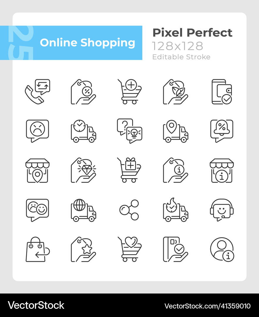 Online shopping pixel perfect linear icons set Vector Image