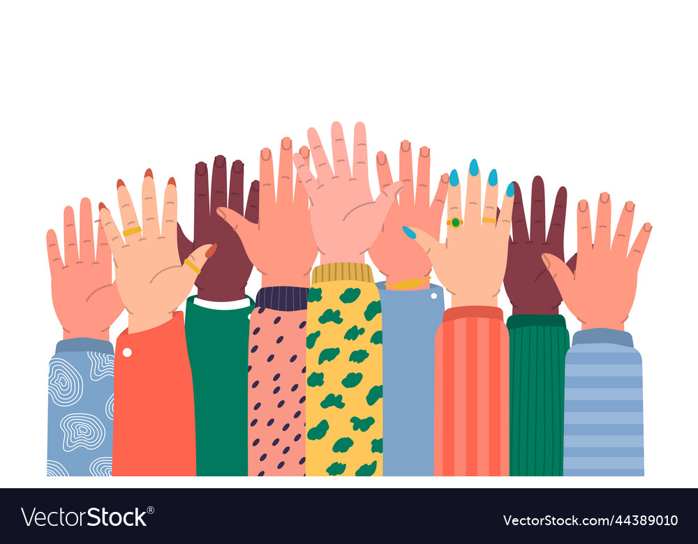 Raised hands human hands different skin colors Vector Image
