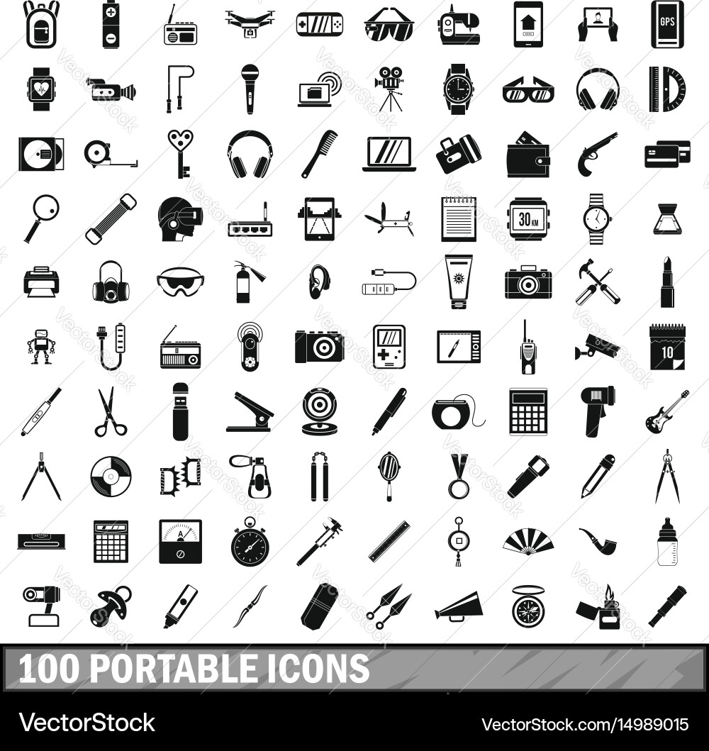 100 portable icons set simple style Royalty Free Vector