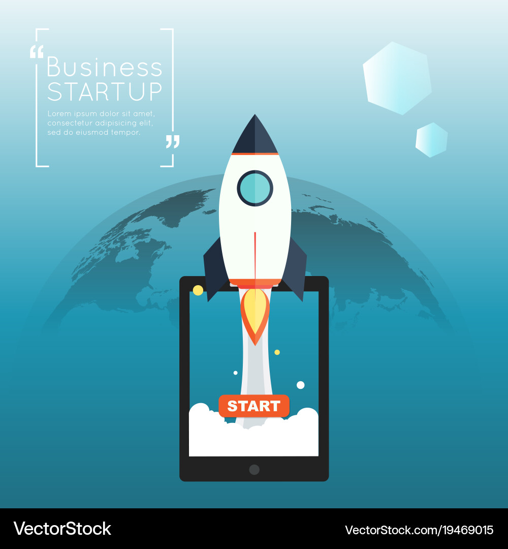Business startup on blue world map background Vector Image