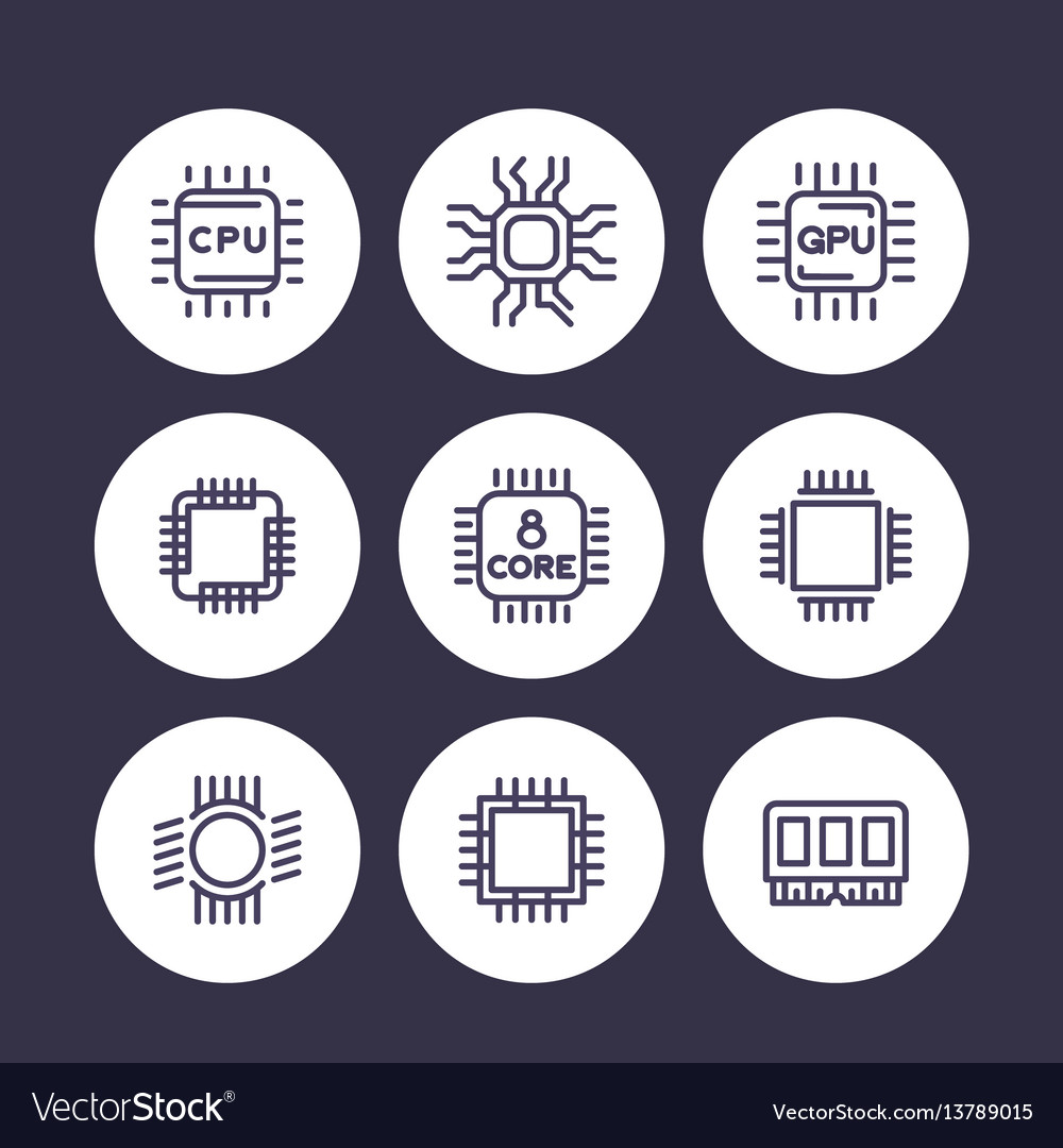 Chipset cpu line icons set microchip gpu 8-core Vector Image Chipset cpu line icons set microchip gpu 8-core Vector Image