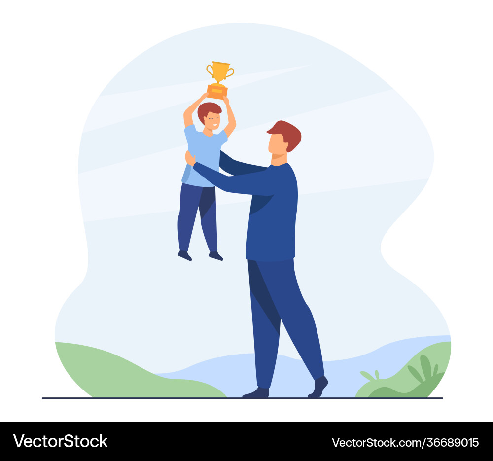Dad and son celebrating boys triumph Royalty Free Vector
