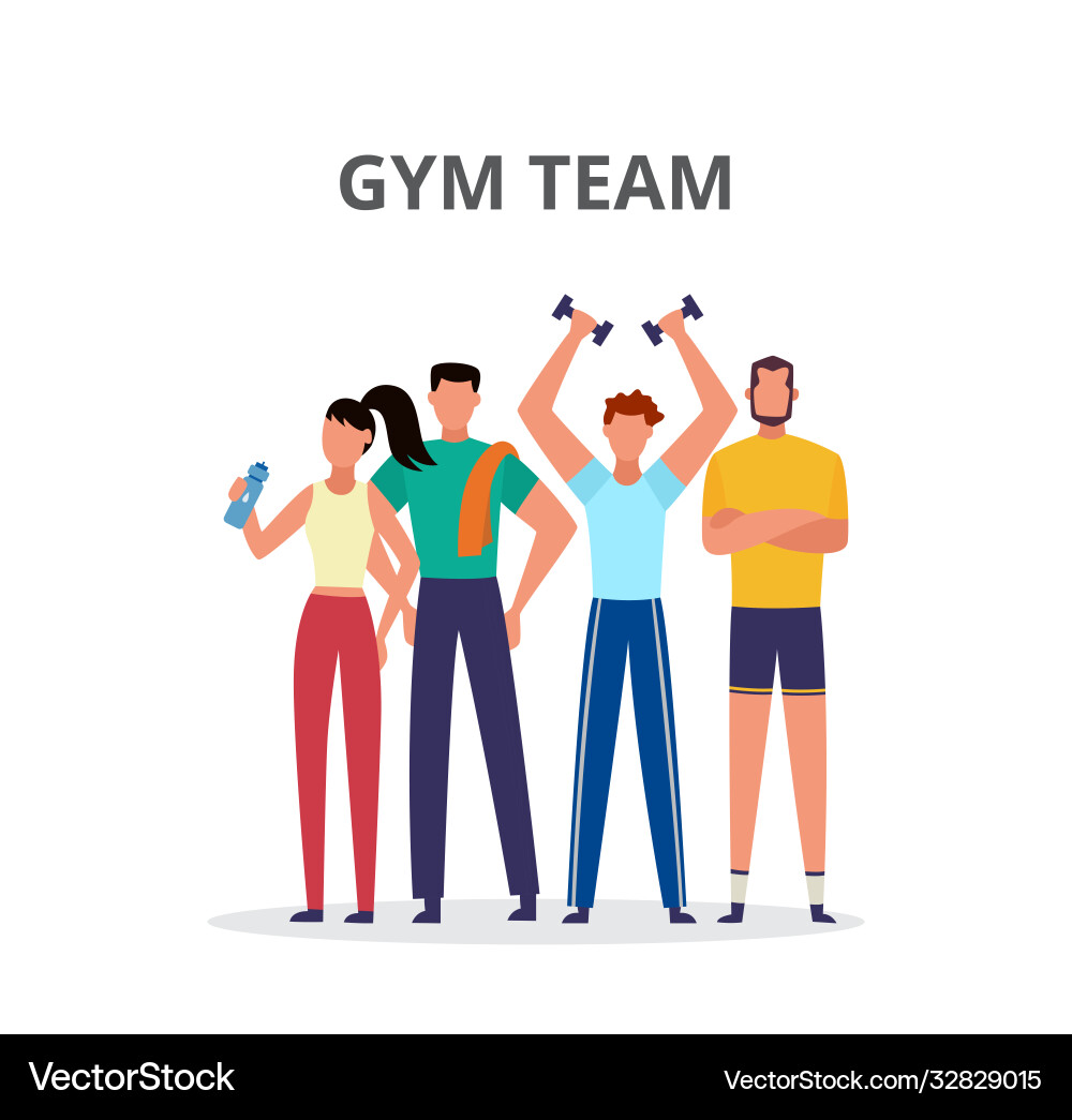 Group young people characters gym team flat Vector Image