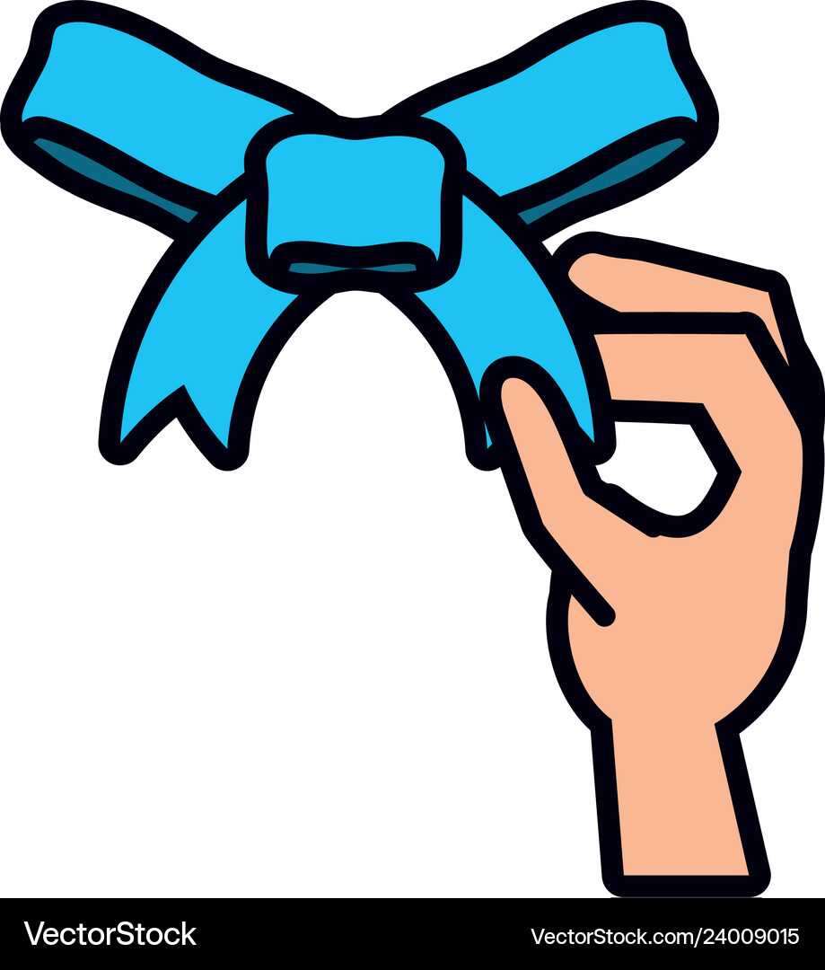 Hand human with bow ribbon isolated icon Vector Image