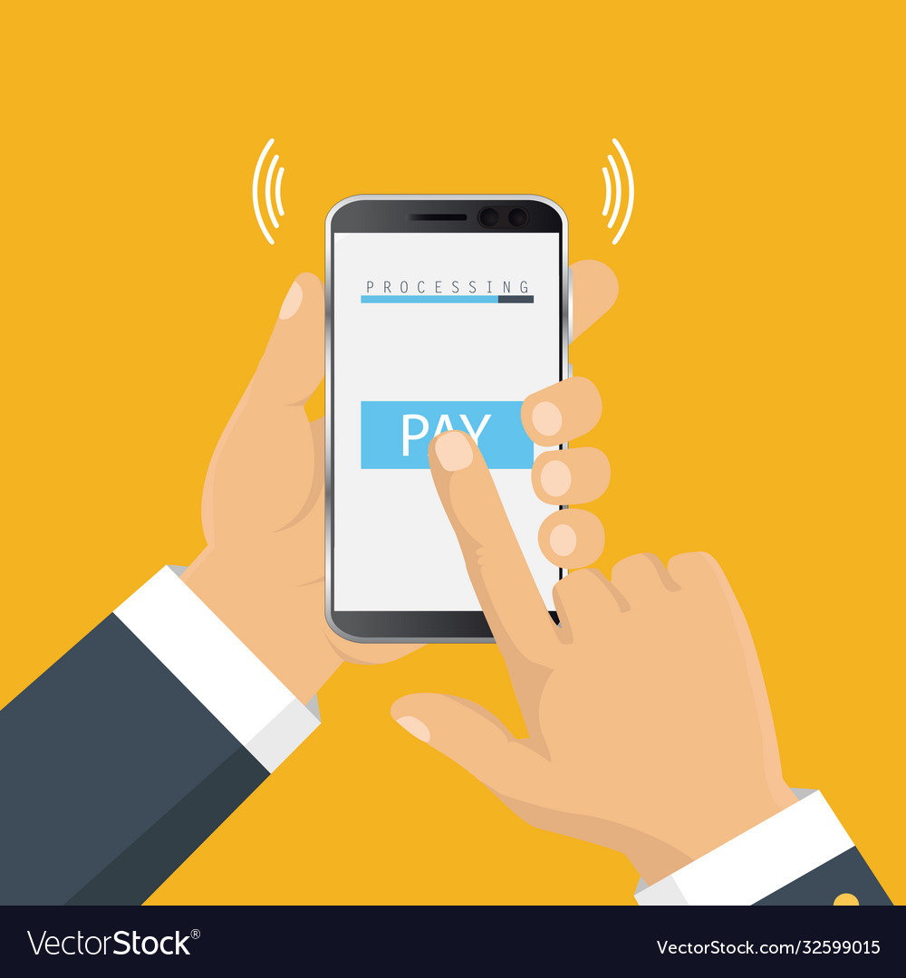 Mobile payment concept hand holding a phone Vector Image