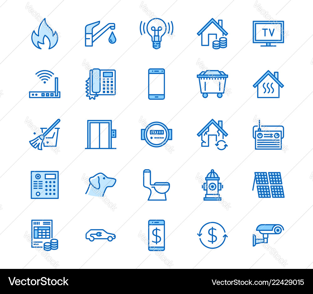 Public utilities flat line icons rent receipt Vector Image