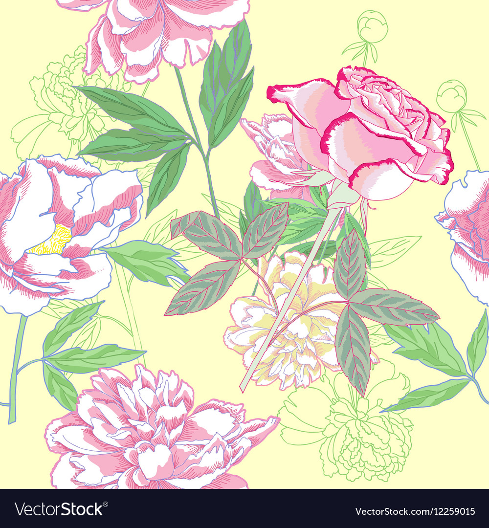 Seamless pattern with pink peonies and rose Vector Image