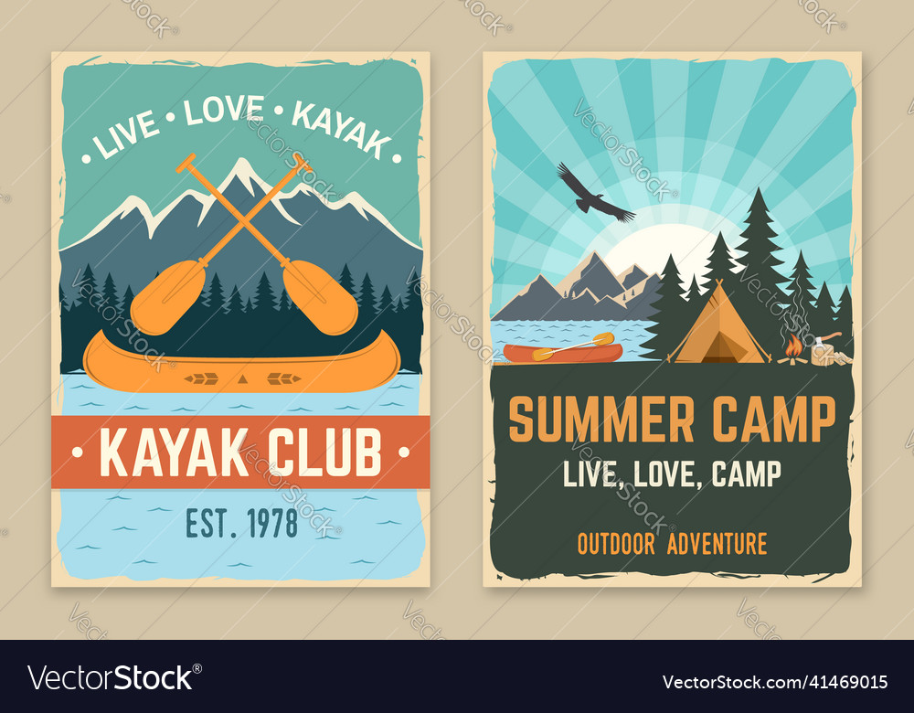 Set of camping retro posters concept Royalty Free Vector