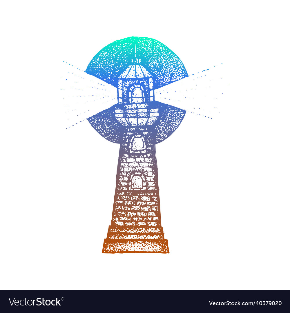 Dotwork outpost lighthouse gradient Royalty Free Vector