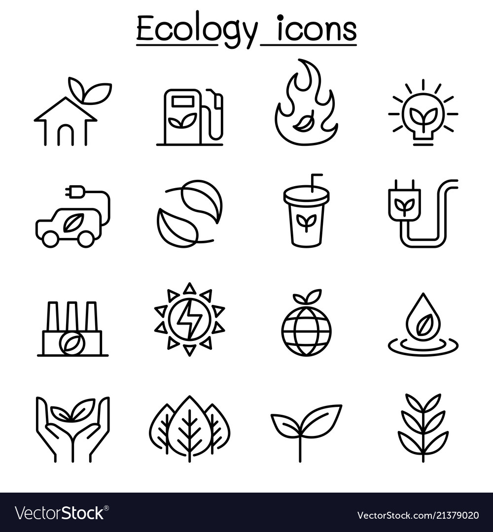 Ecology sustainable lifestyle icon set in thin Vector Image Ecology sustainable lifestyle icon set in thin Vector Image