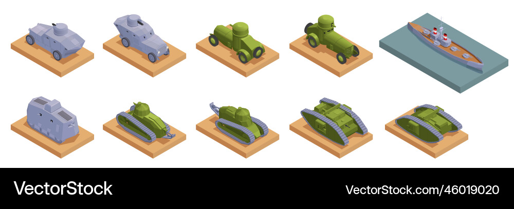 First world war military vehicles ships and Vector Image