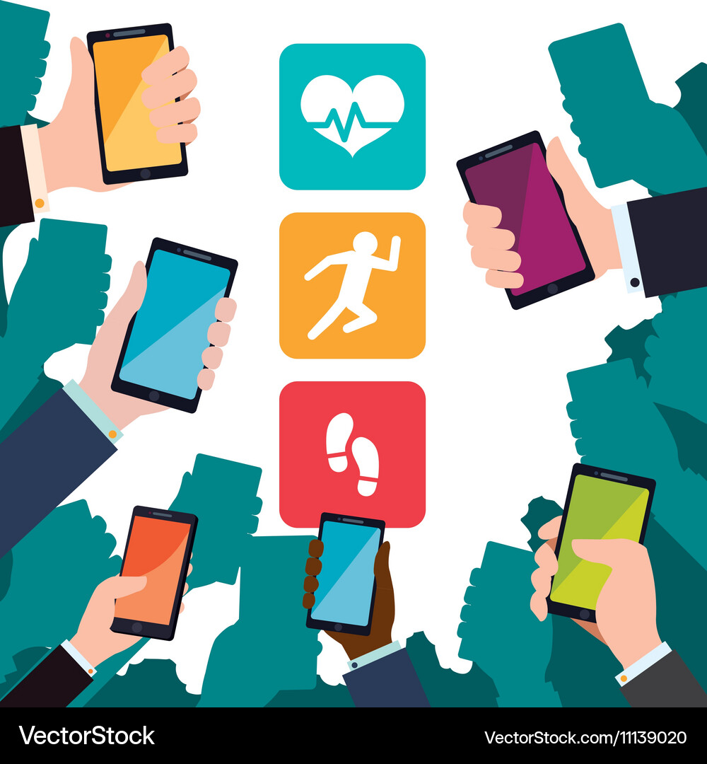 Fitness app technology icons Royalty Free Vector Image