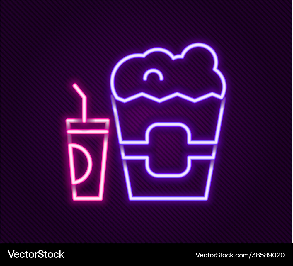 Glowing neon line popcorn in cardboard box Vector Image