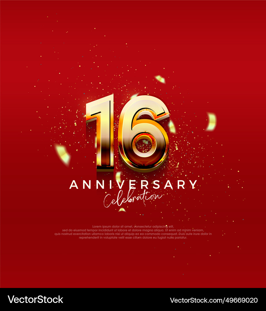 Golden number for 16th anniversary celebration Vector Image