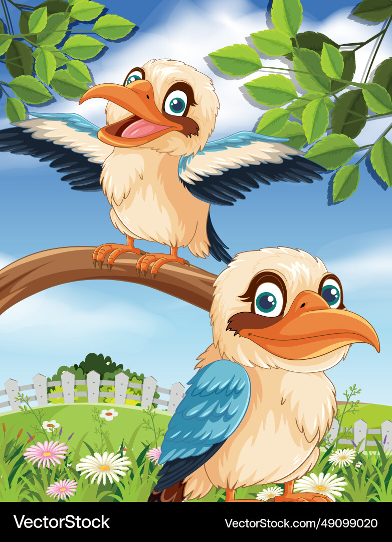 Happy kookaburra bird perched on tree branch Vector Image