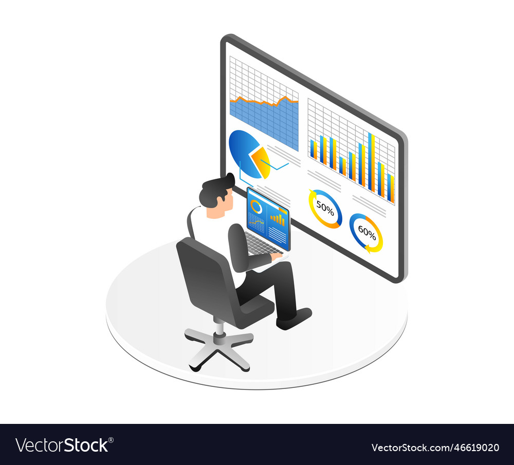 Isometric business concept businessman analyzing Vector Image