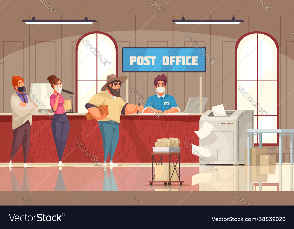 Post office queue cartoon composition Royalty Free Vector
