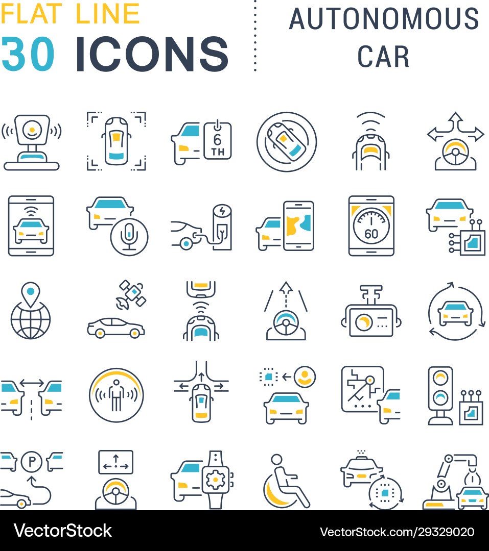 Set line icons autonomous car Royalty Free Vector Image