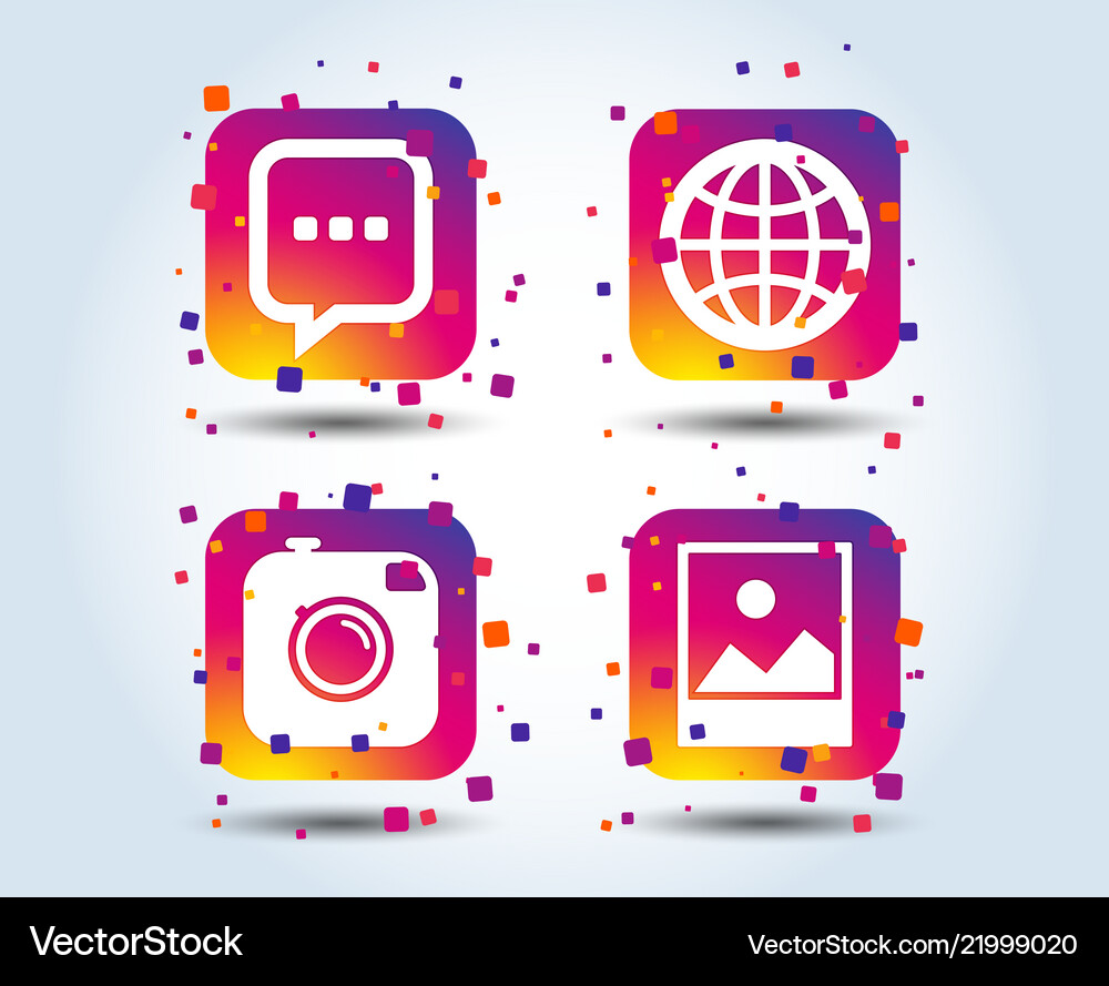 Social media icons chat speech bubble and globe Vector Image
