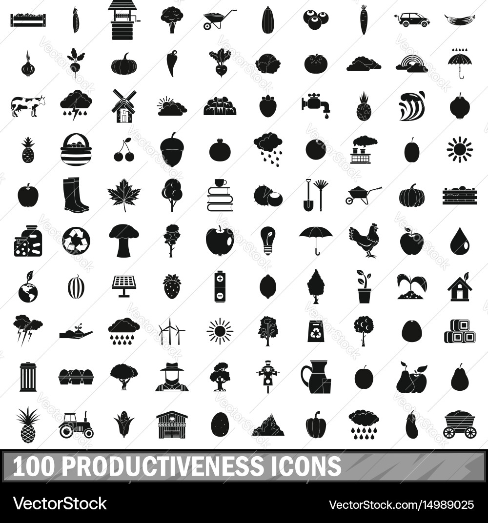 100 productiveness icons set simple style Vector Image
