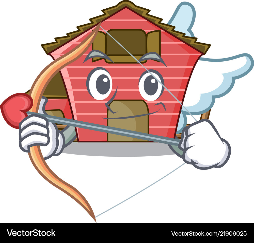 Cupid character red barn building with haystack Vector Image