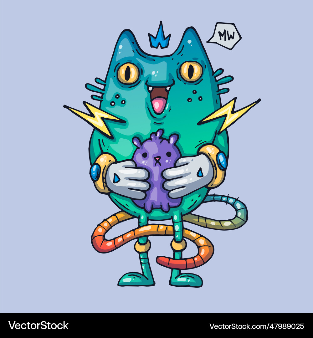 Funny crazy cat creative cartoon art for web Vector Image