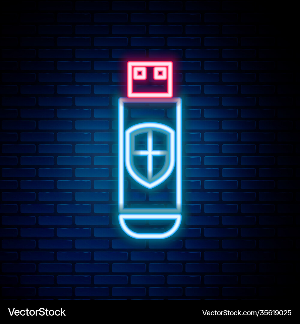 Glowing neon line usb flash drive and protection Vector Image