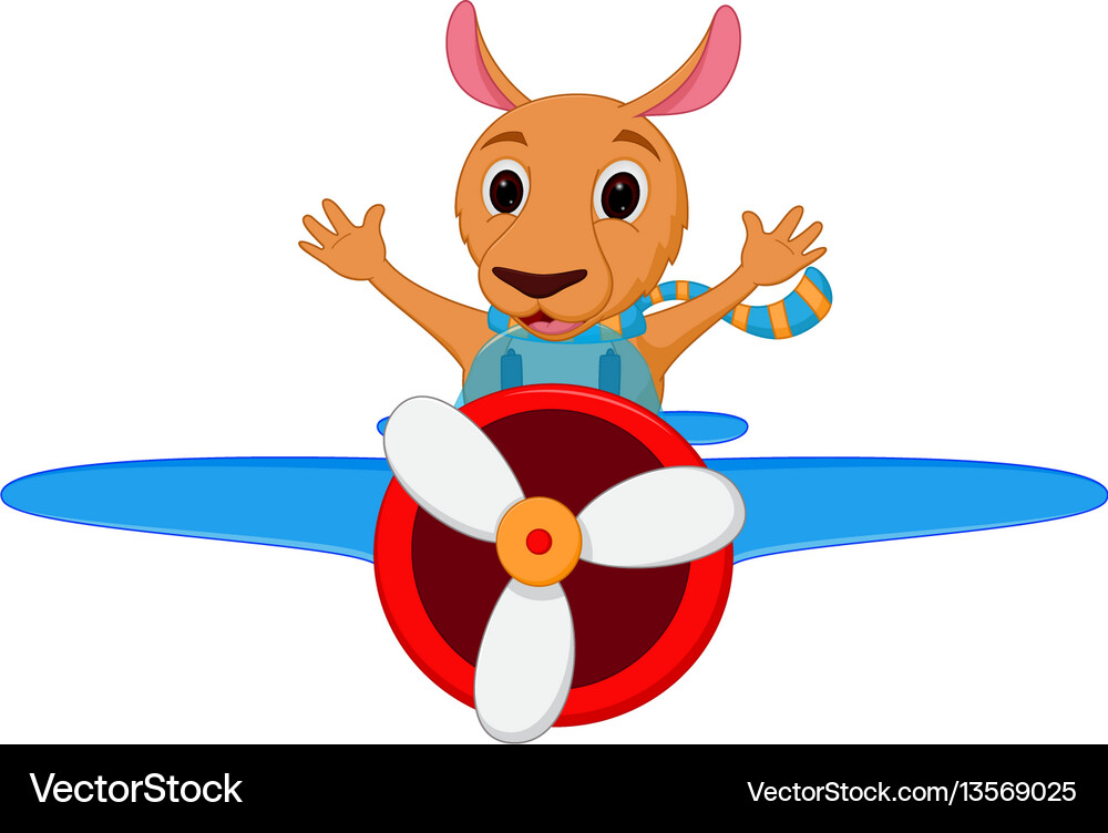 Kangaroo cartoon riding a plane Royalty Free Vector Image