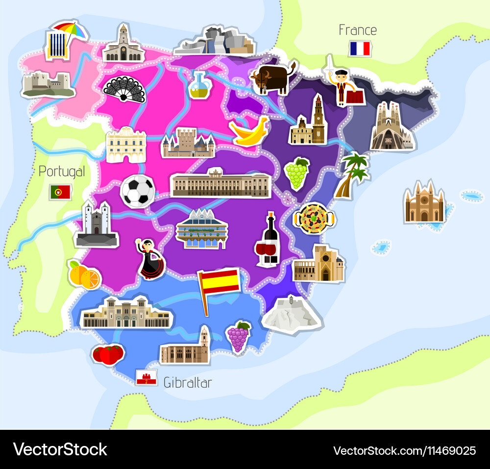 Map of spain Royalty Free Vector Image - VectorStock
