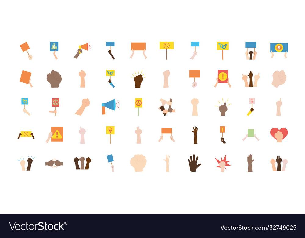 Protesting icon set flat style Royalty Free Vector Image