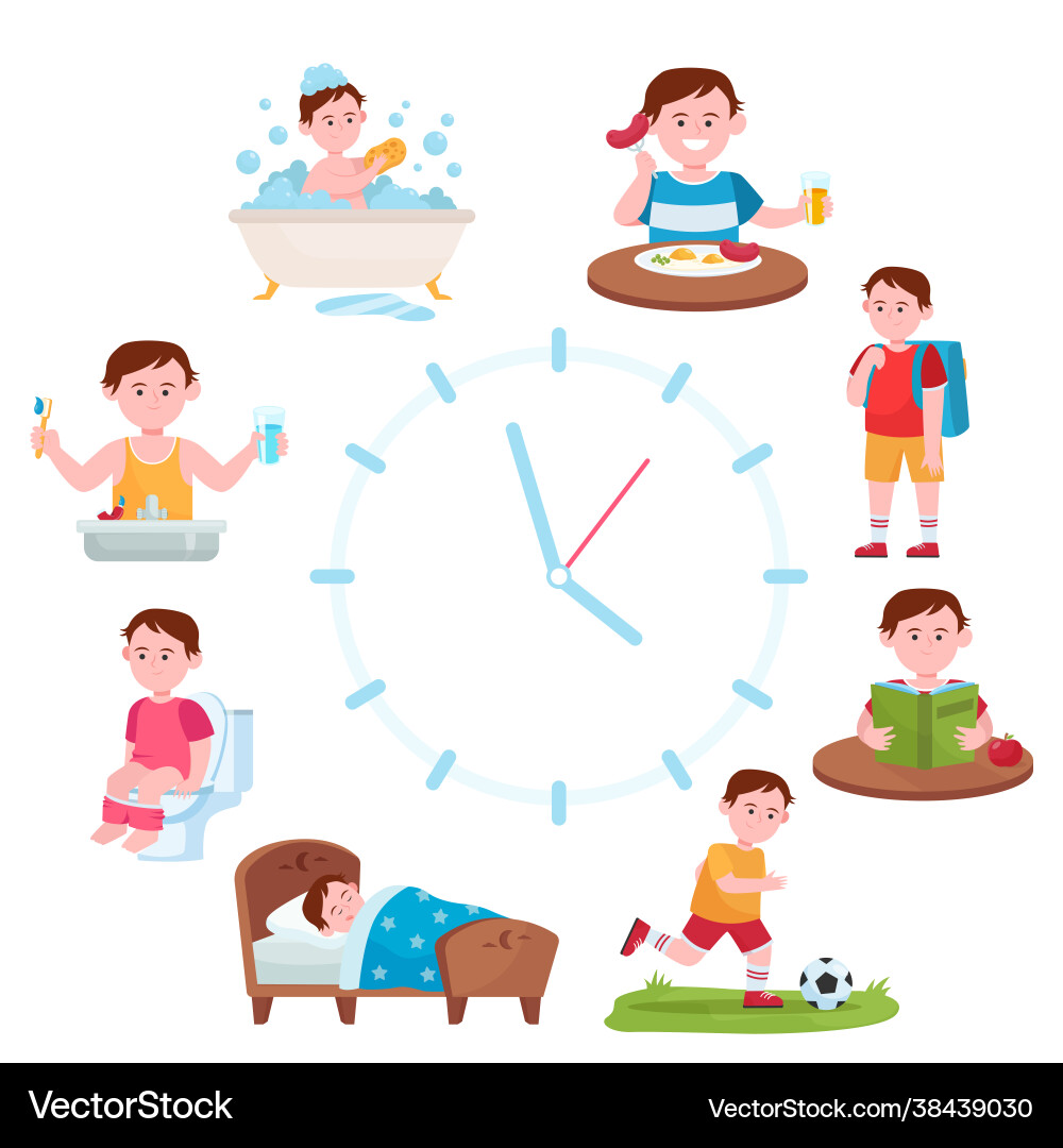 Child daily routine clocks design Royalty Free Vector Image