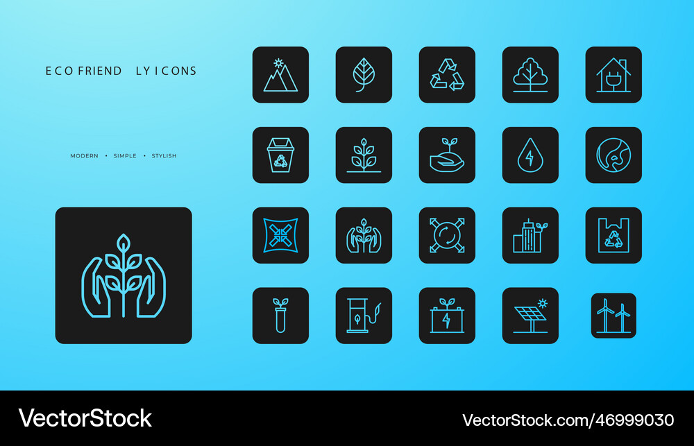 Eco friendly icons collection with black filled Vector Image