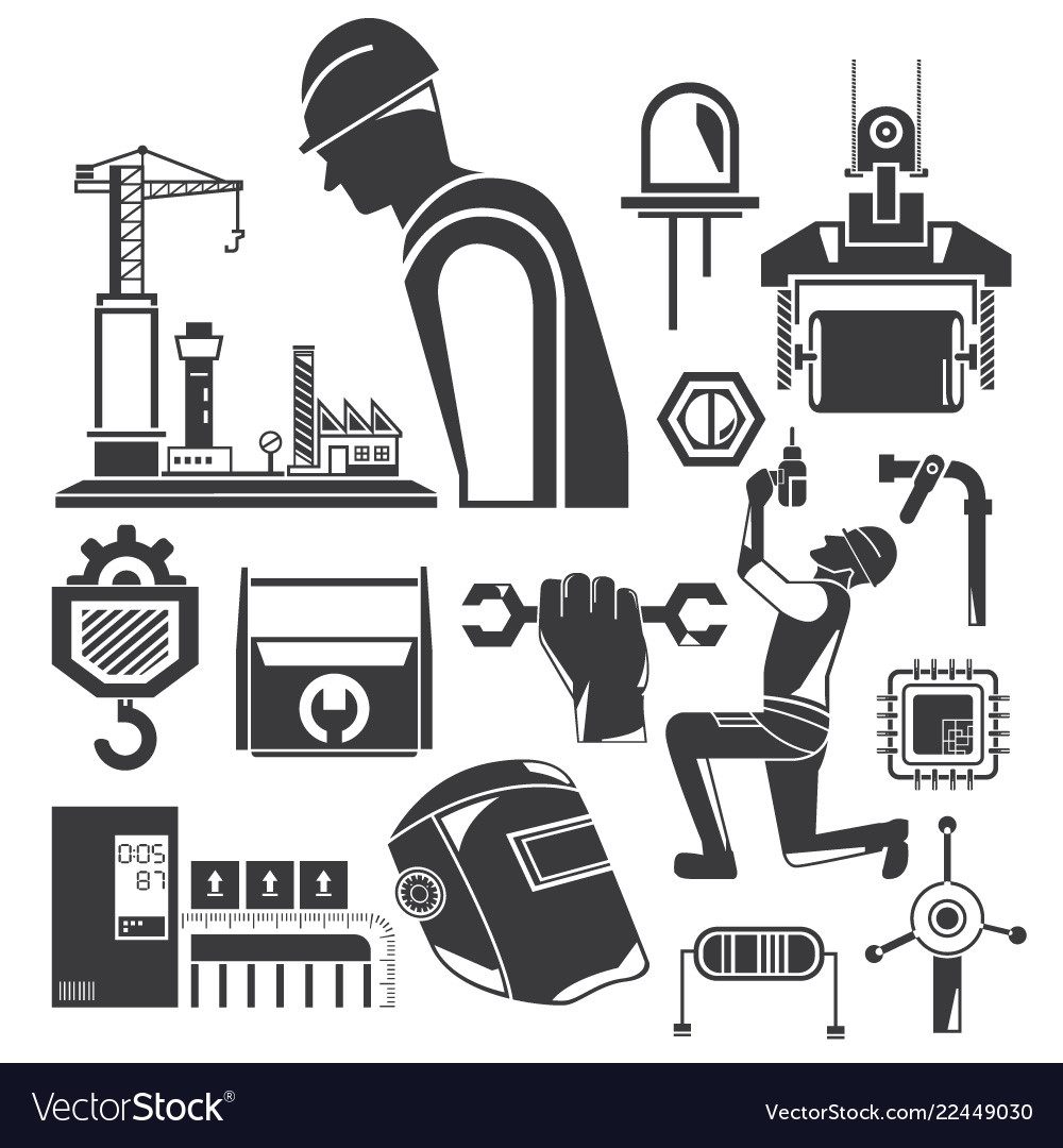 Engineer and industrial tool icons Royalty Free Vector Image