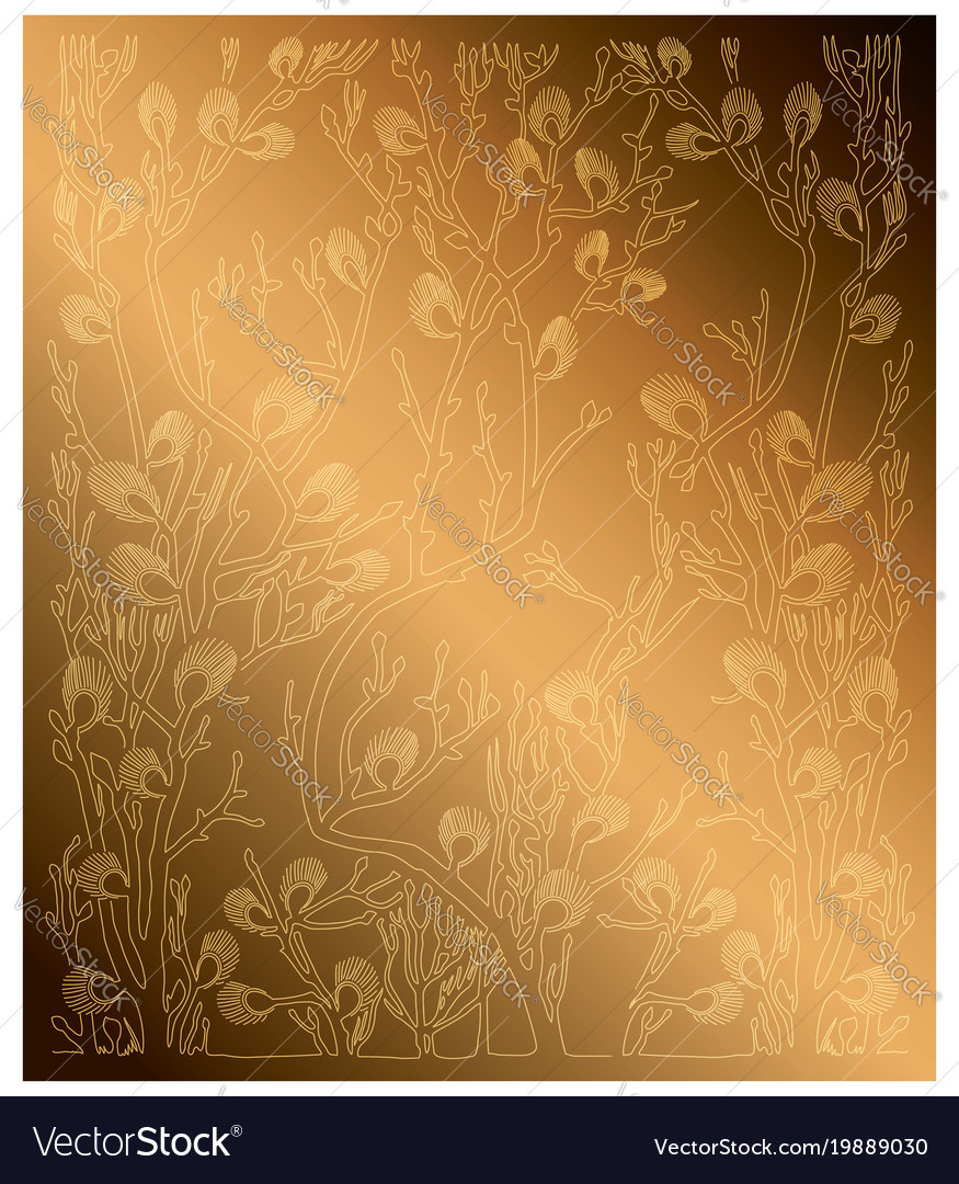 Gold background with spring branches - pattern Vector Image