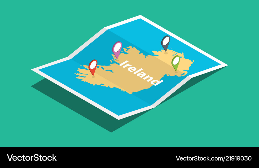 Ireland explore maps with isometric style and pin Vector Image