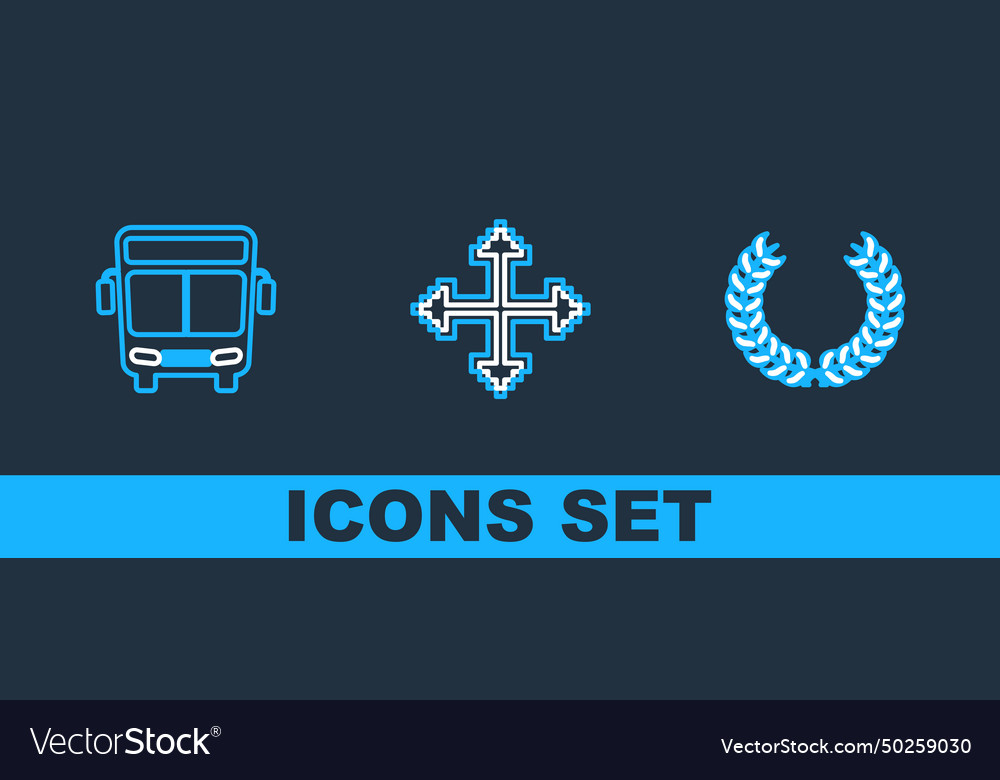 Set line laurel wreath bus and pixel arrows Vector Image Set line laurel wreath bus and pixel arrows Vector Image