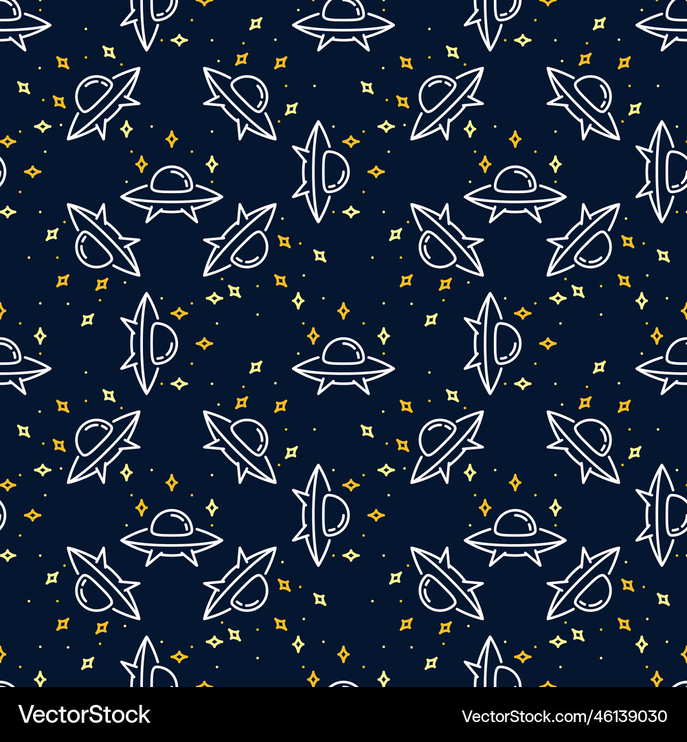 Ufo extraterrestrial spacecraft colored linear Vector Image