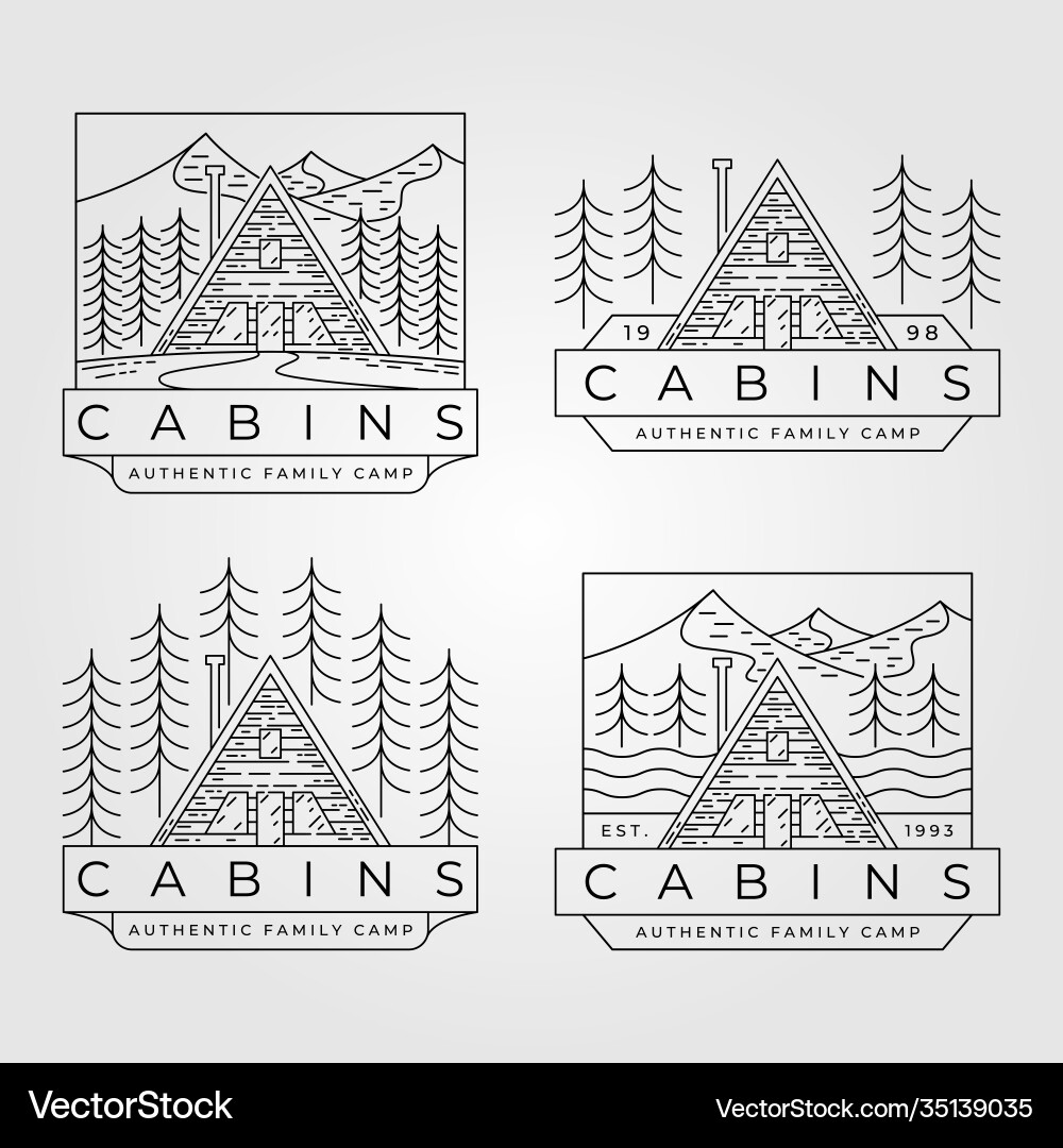 Cabin line art logo minimalist design Royalty Free Vector