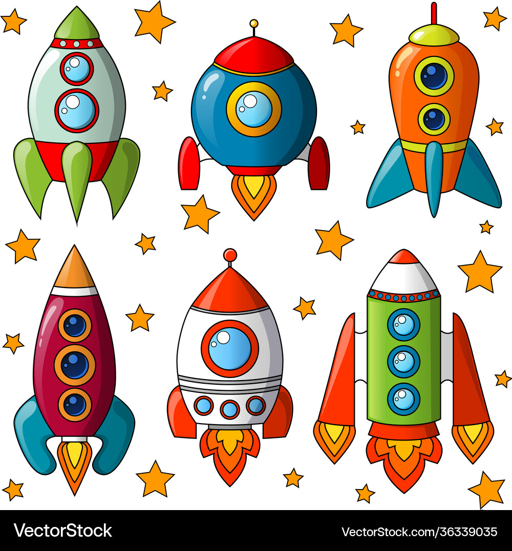 Cartoon spaceship isolated on white background Vector Image