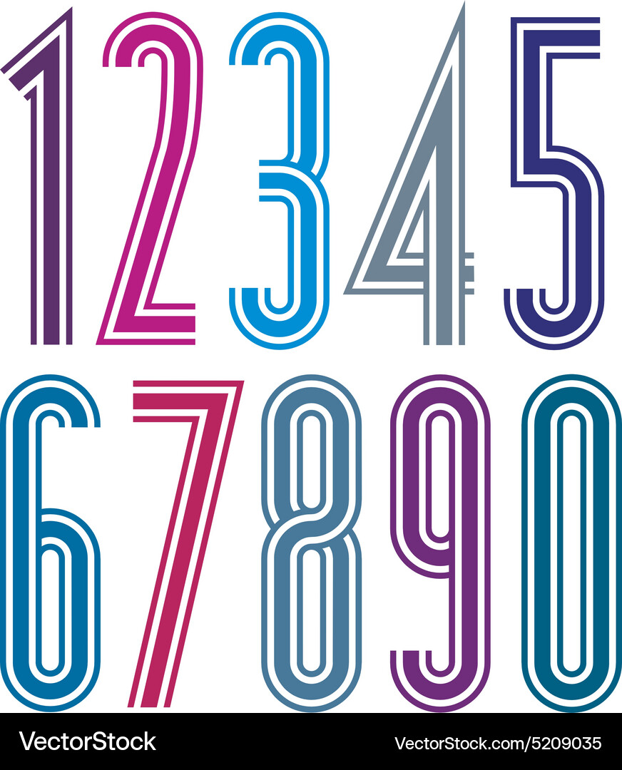 Colorful geometric bright striped numbers Vector Image